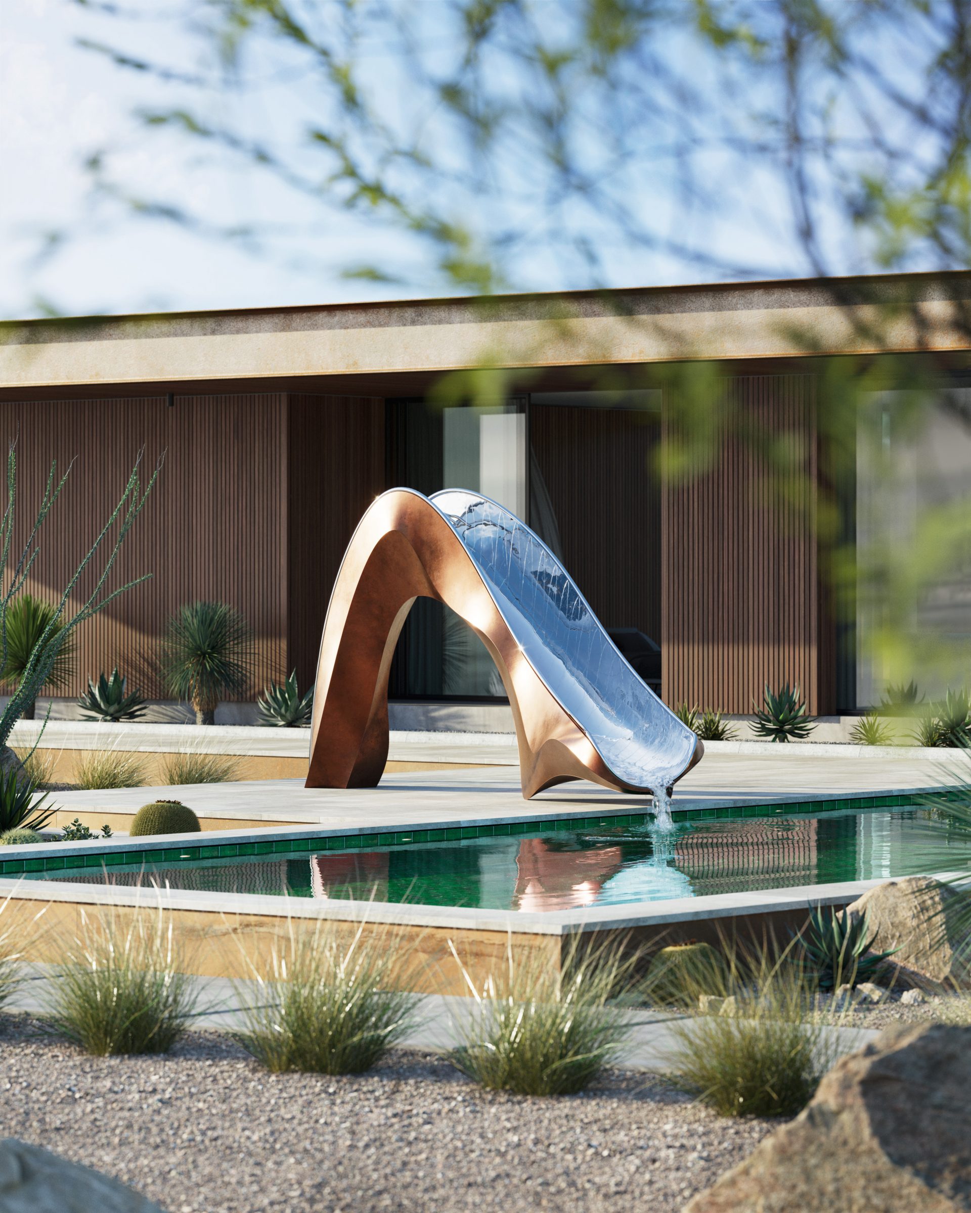 Pool Slide | Riven Sculptural Luxury Slide | Splinterworks